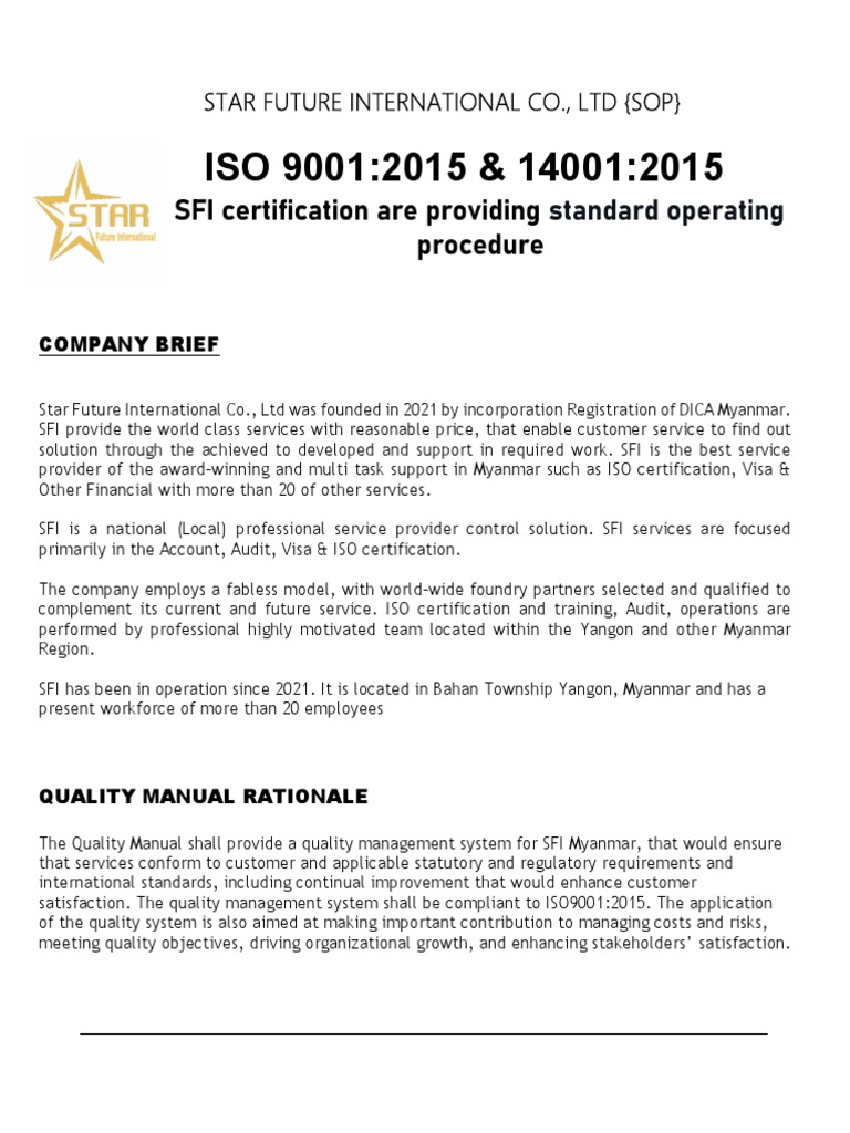 Sfi Iso 9001 - 14001 Sop | PDF | Iso 9000 | Quality Management System