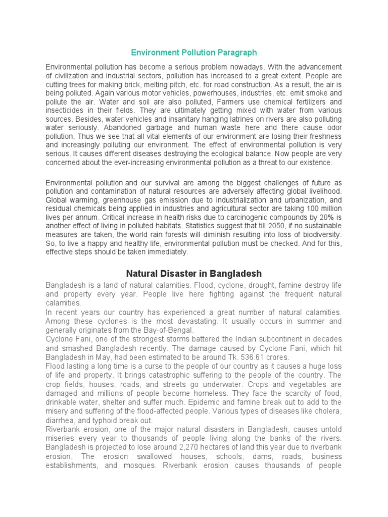 Environment Pollution Paragraph: Natural Disaster in Bangladesh | PDF ...