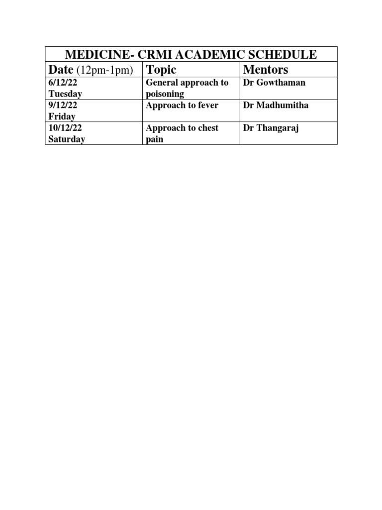 Medicine Academic Schedule PDF
