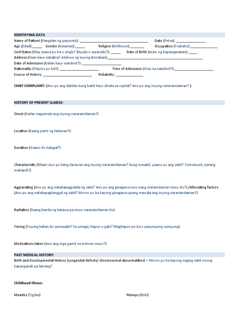 Medical History With Tagalog Translation Eac 1 | PDF