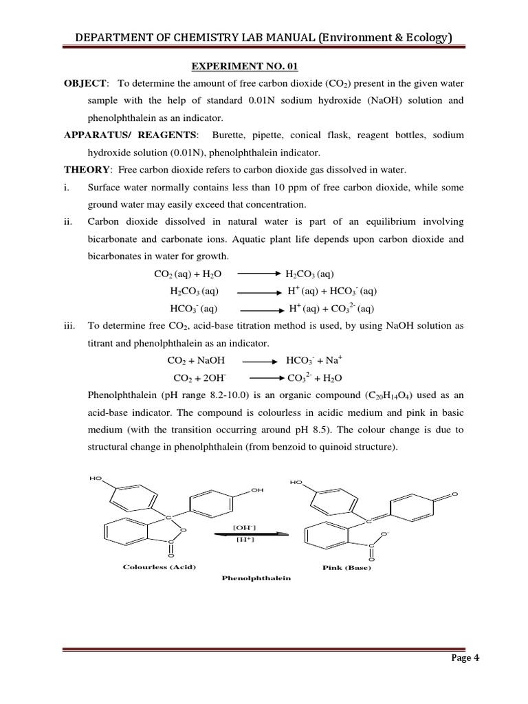 Eco. Exp. 1 Determination of Free CO2 | PDF | Carbon Dioxide | Bicarbonate