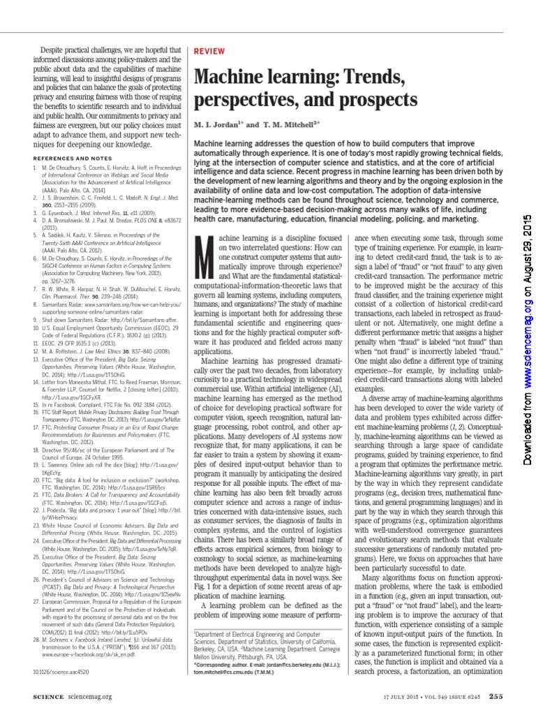 Machine Learning Trends Perspectives and Prospects | PDF | Machine ...
