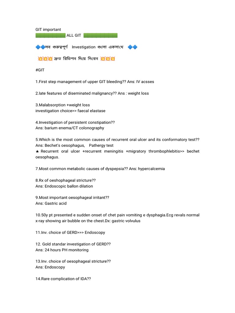 GIT Imp From Part 1 Medicine Group | PDF