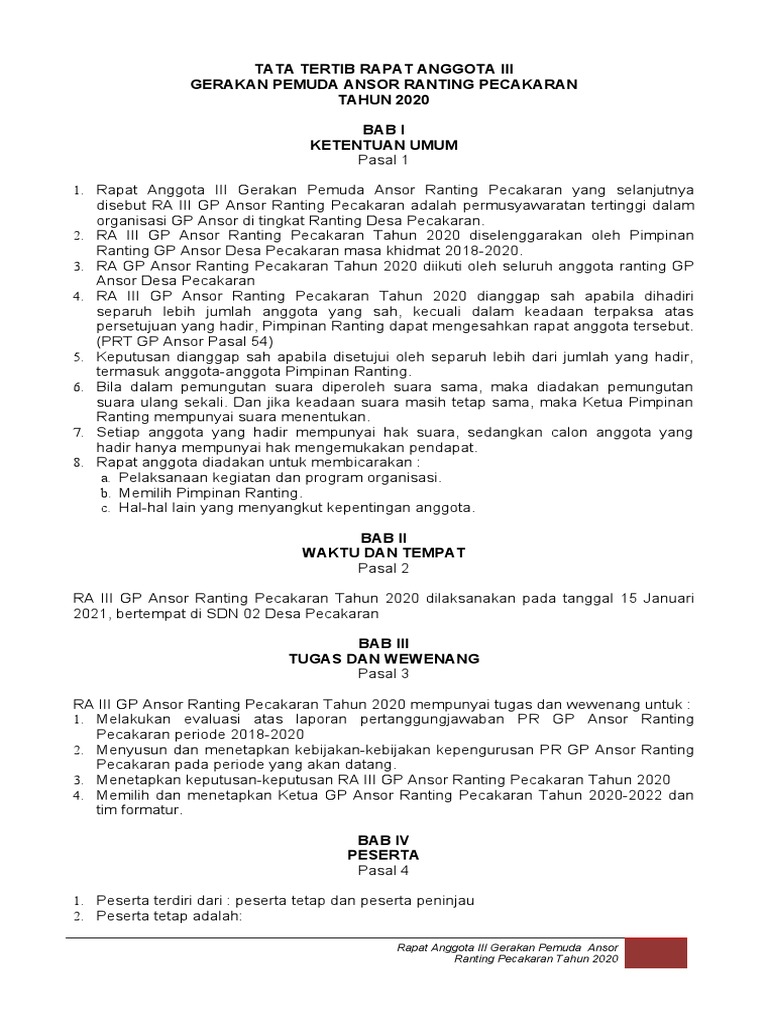 Draft Sidang Pleno&Tata Tertib RA Desa Pecakaran | PDF Draft Sidang Pleno&Tata Tertib RA Desa Pecakaran | PDF
