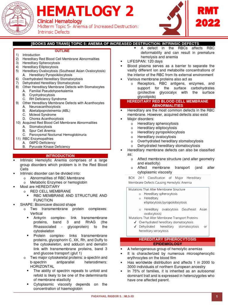 Hema 2 - Midterm Topic 5 - Anemia of Increased Destruction | PDF