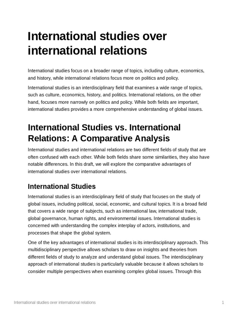 International Studies vs. Relations Explained | PDF | International ...