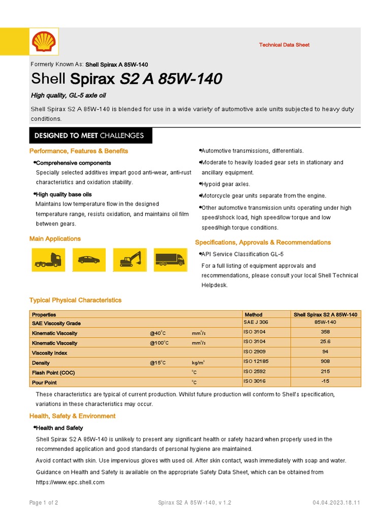 Shell Spirax S2 A 85W-140 Axle Oil | PDF
