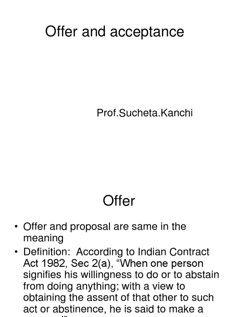 Offer and Acceptance by Prof Suchita Kanchi | PDF | Offer And Acceptance | Law Of Obligations