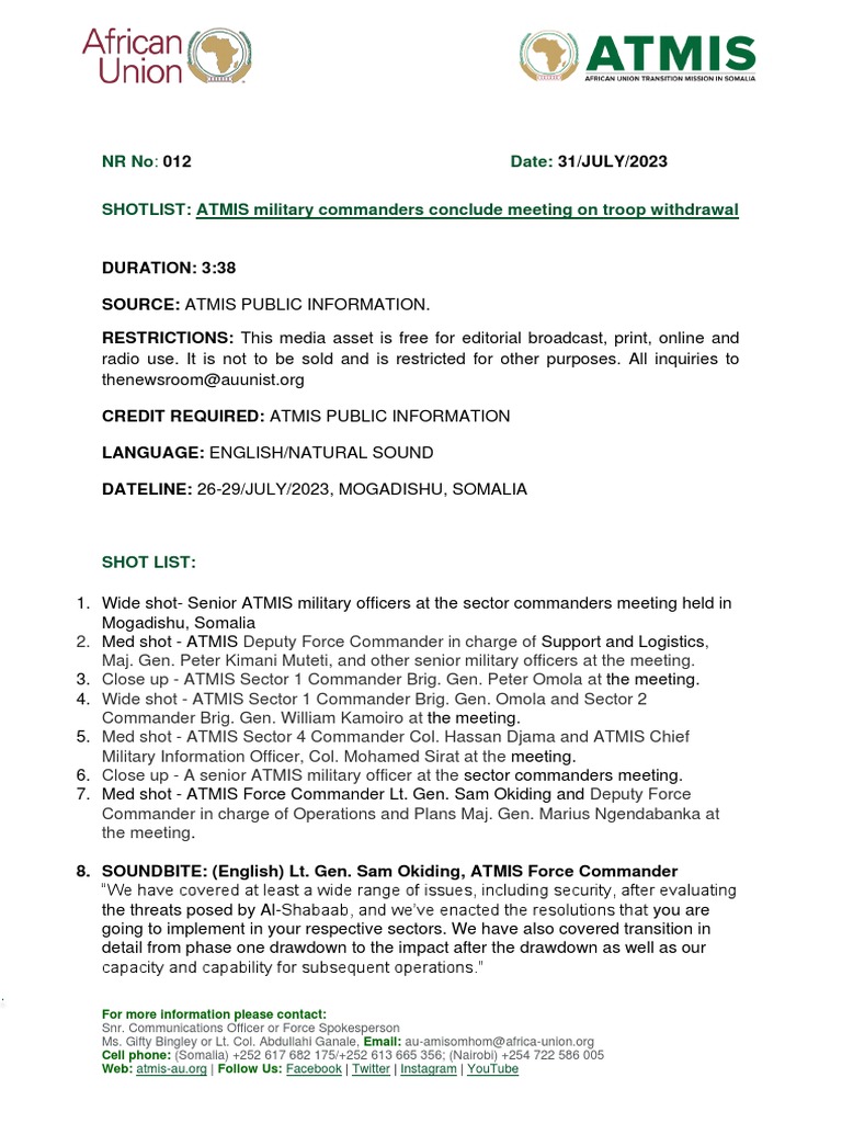 ATMIS Military Commanders Conclude Meeting On Troop Withdrawal | PDF