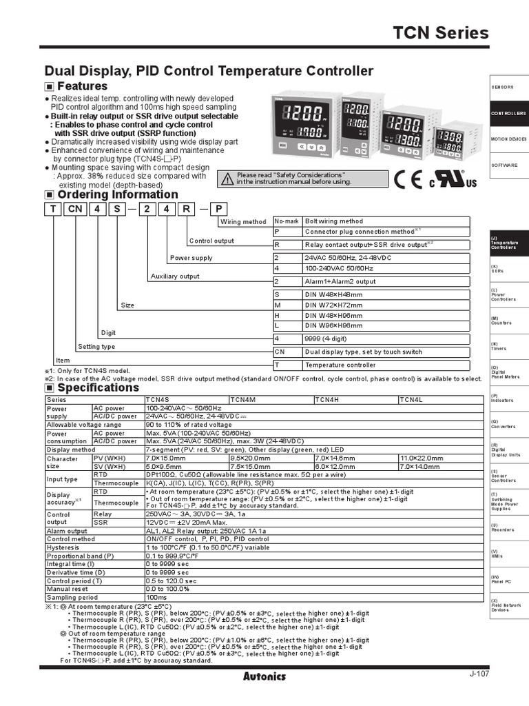 TCN Series: Dual Display, PID Control Temperature Controller | PDF | Relay | Electrical Connector