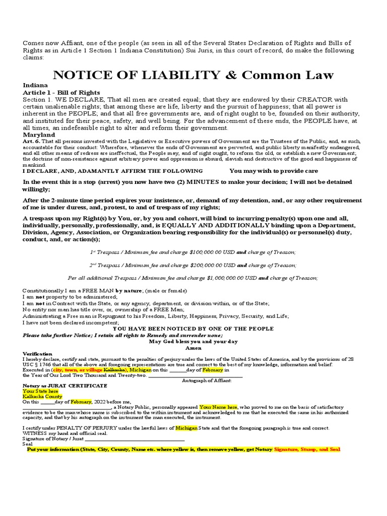 NOL Notice of Liability For Americans 1 Page | Download Free PDF ...