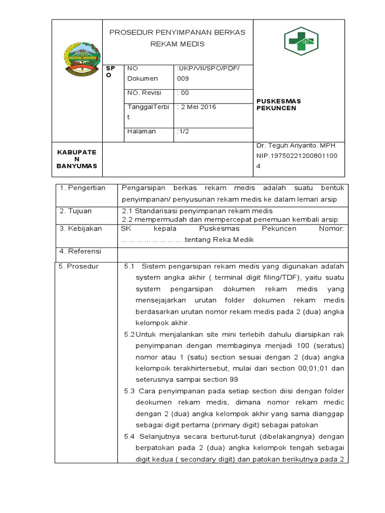 Prosedur Penyimpanan Berkas Rekam Medis | PDF