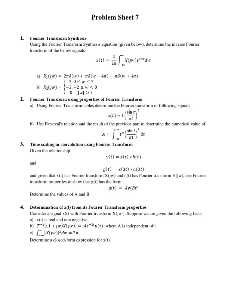 Problem Sheet 7: Fourier Transform Synthesis | PDF | Fourier Transform | Fourier Analysis