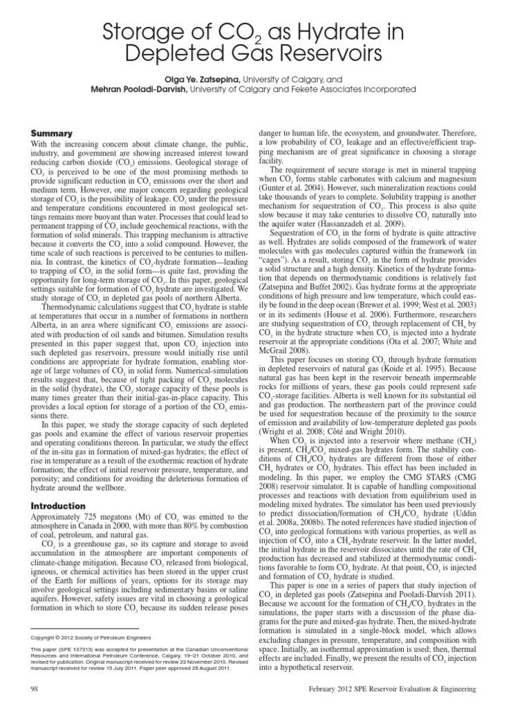 Storage of CO2 As Hydrate in Depleted Gas Reservoirs-PA-P | PDF | Phase ...