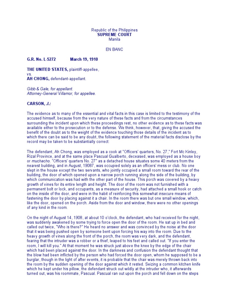 Legal Analysis: Ah Chong Case | PDF | Intention (Criminal Law ...