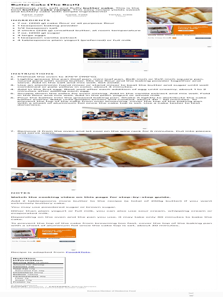 Butter Cake (The Best!) - Rasa Malaysia | PDF | Cakes | Baking