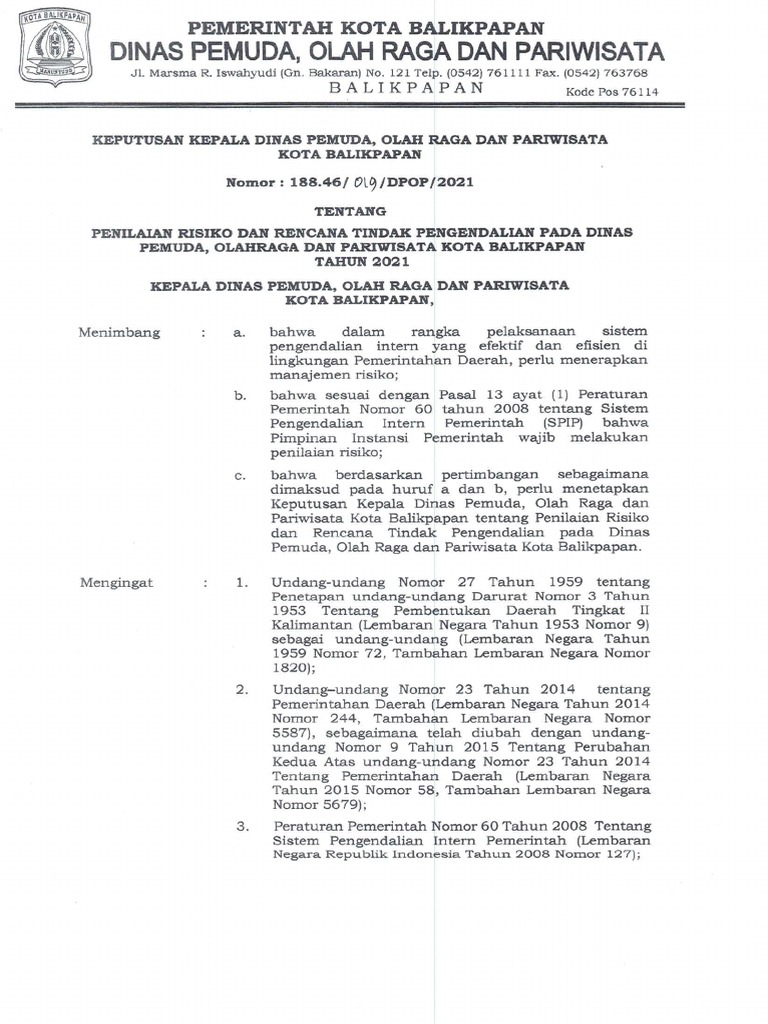 SK Penilaian resiko-RTP 2021 | PDF