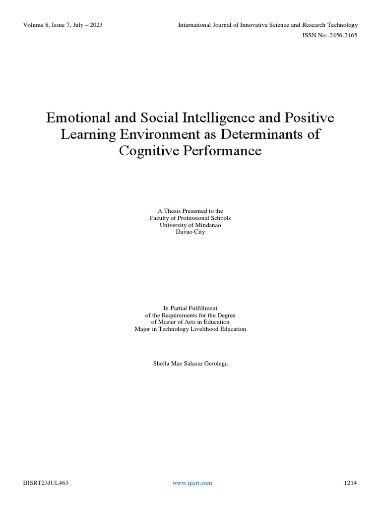 Emotional and Social Intelligence and Positive Learning Environment As ...
