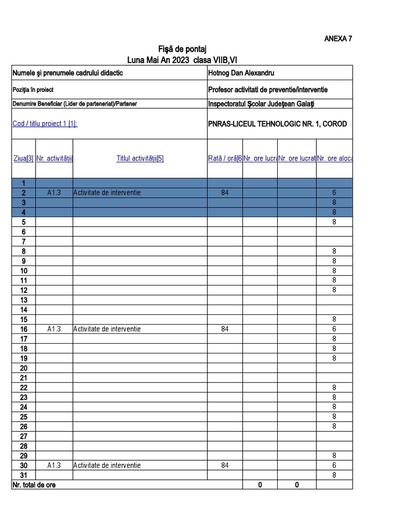 Fisa Pontaj MAI | PDF