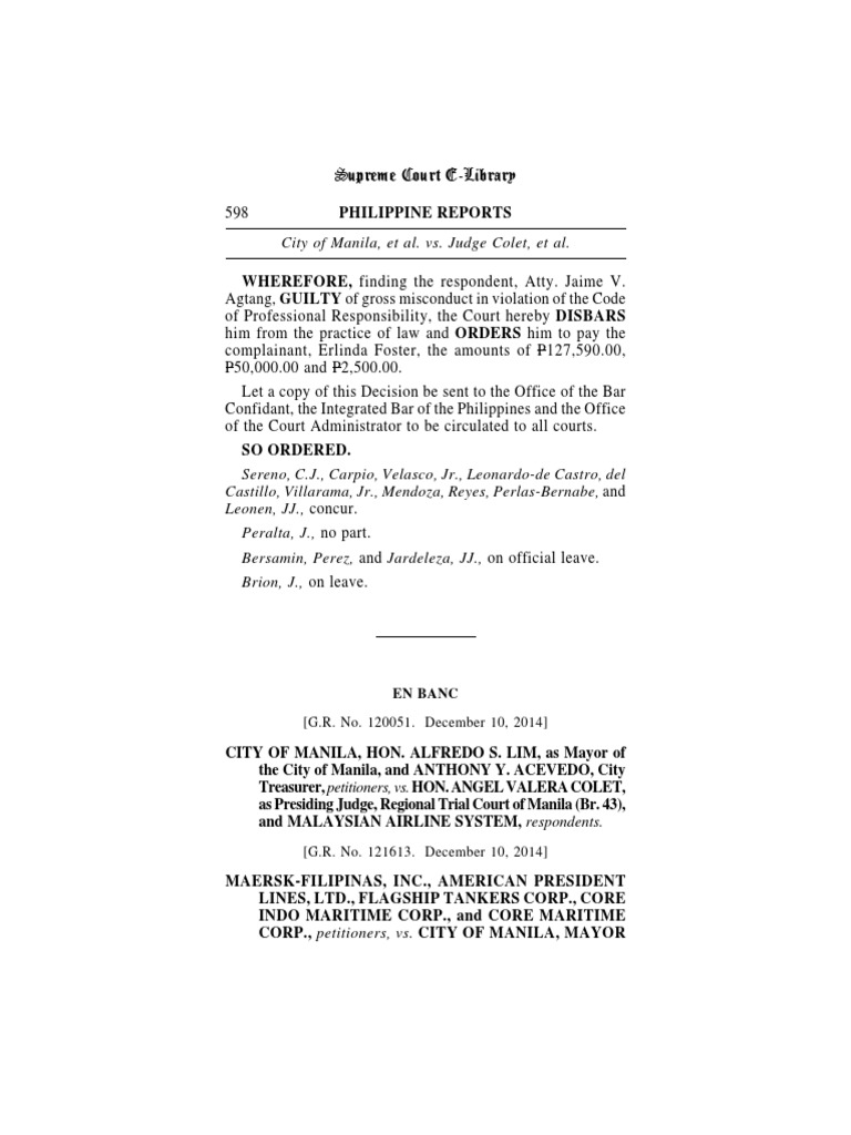 Cit of Manila Vs Judge Colet Section 133 (J) LGC | PDF | Certiorari ...