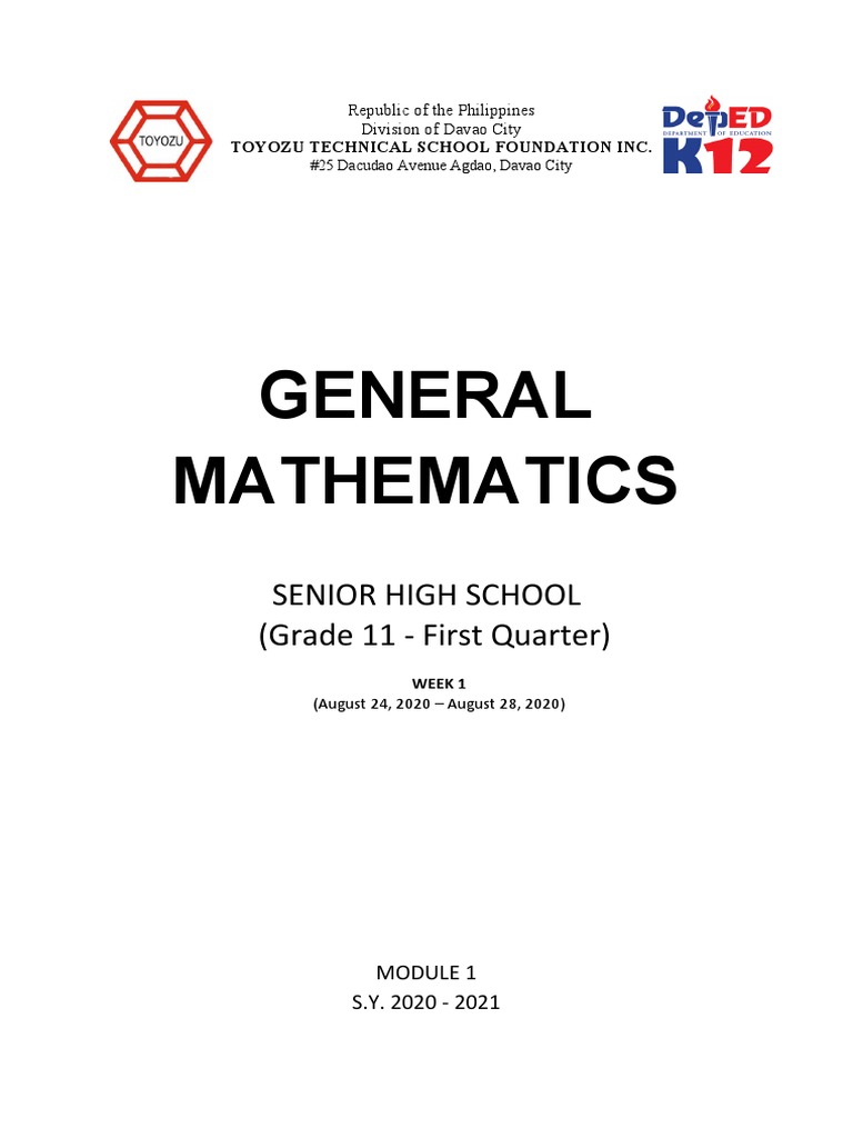 Week 1 General Mathematics | PDF | Function (Mathematics) | Set (Mathematics)