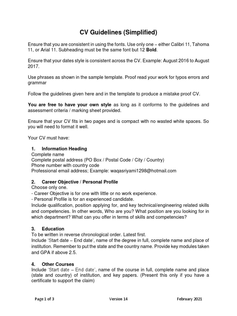 CV Guidelines - Version 14 - 3 | PDF | Résumé | Engineering