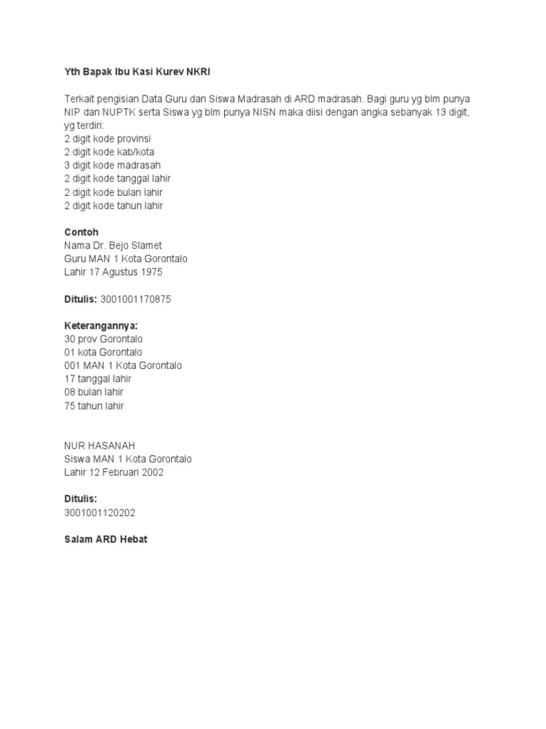 Aturan Kode NIP Dan NISN Buatan | PDF