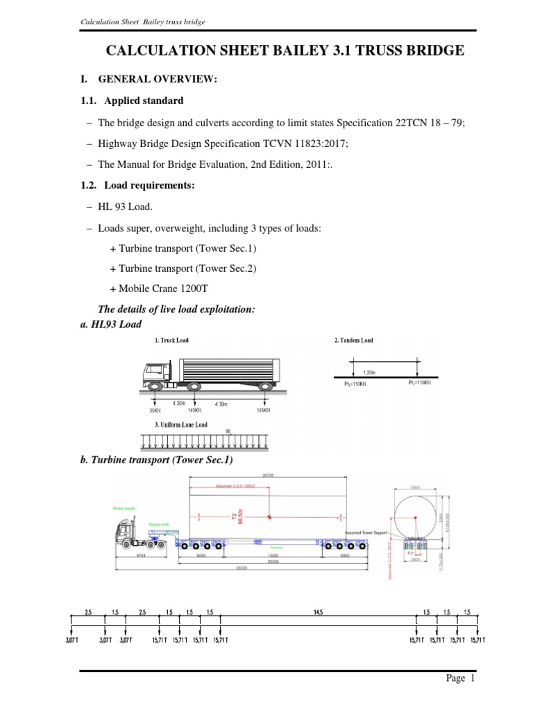 Bailey BRIDGE CALCULATION 3-1 L 18m, Page 1-5 | PDF | Bridge | Truss