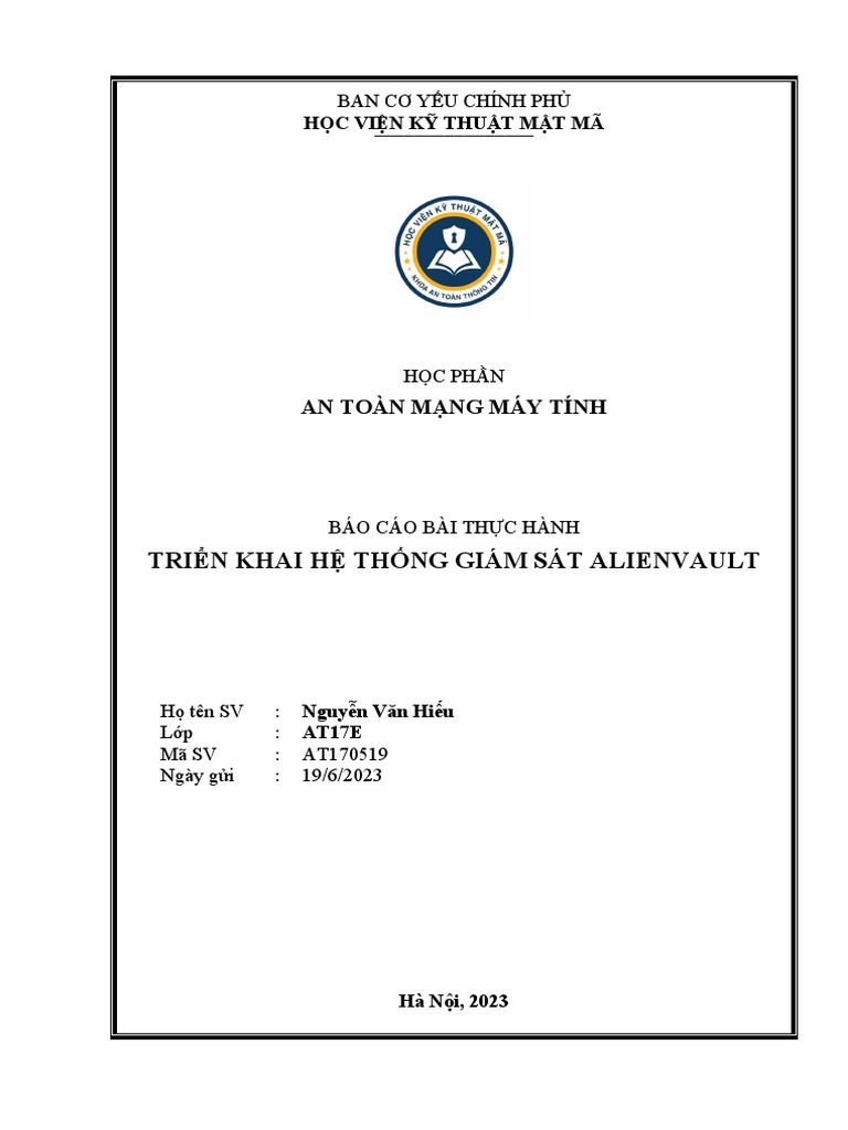 Báo cáo bài thực hành 04. Triển khai hệ thống giám sát AlienVault | PDF