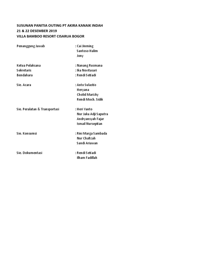 Susunan Panitia Gathering | PDF