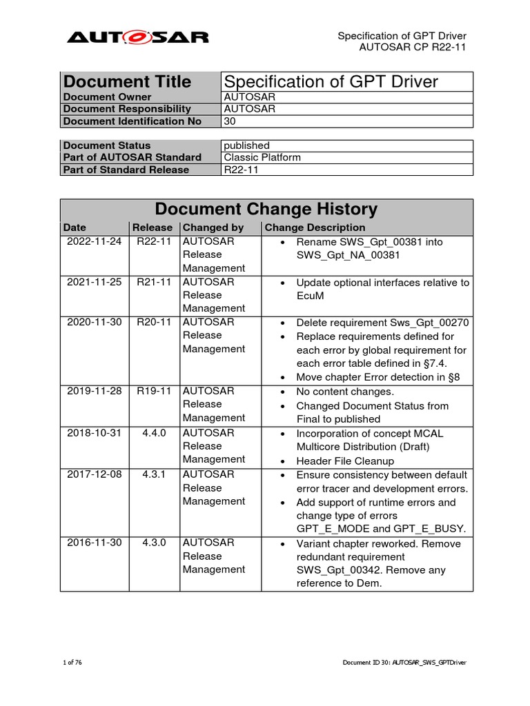 AUTOSAR SWS GPTDriver | PDF | Programming | Computer Program