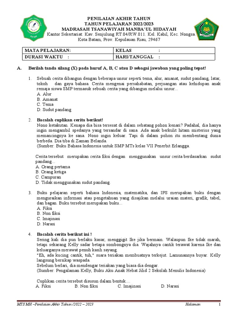 Soal B. Indo KLS 7 Genap | PDF