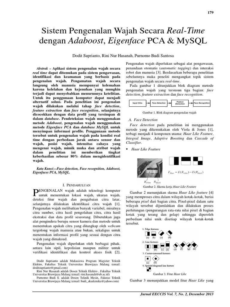 Sistem Pengenalan Wajah Secara Real-Time Dengan Adaboost, Eigenface PCA & MySQL | PDF