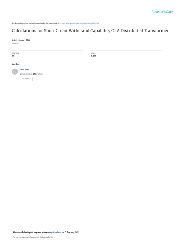 Calculations For Short Circuit Withstand Capability Of A Distribution