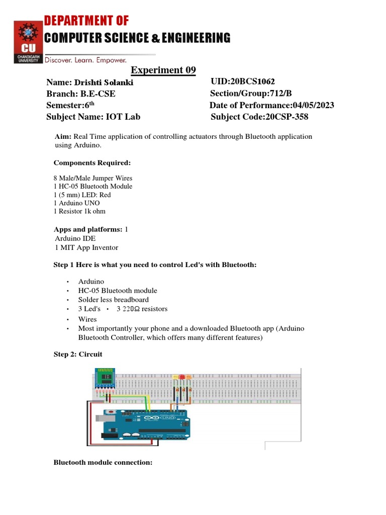 Worksheet 9 Pdf Arduino Bluetooth