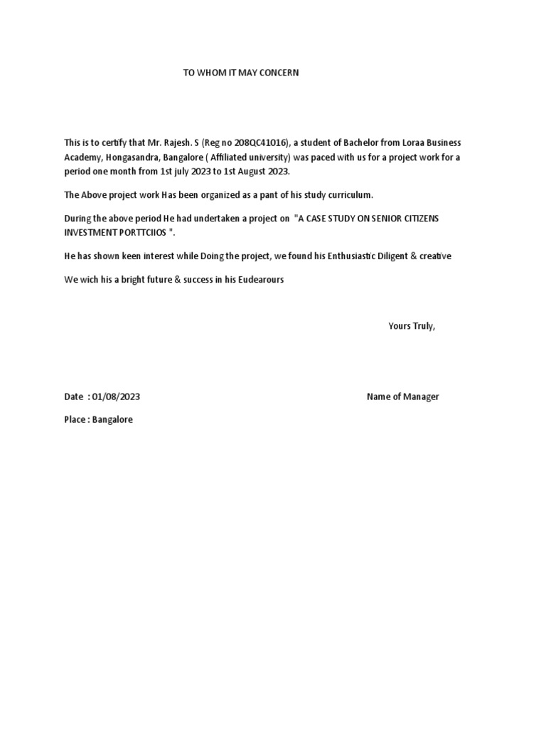 Certification for Project Work Completion | PDF