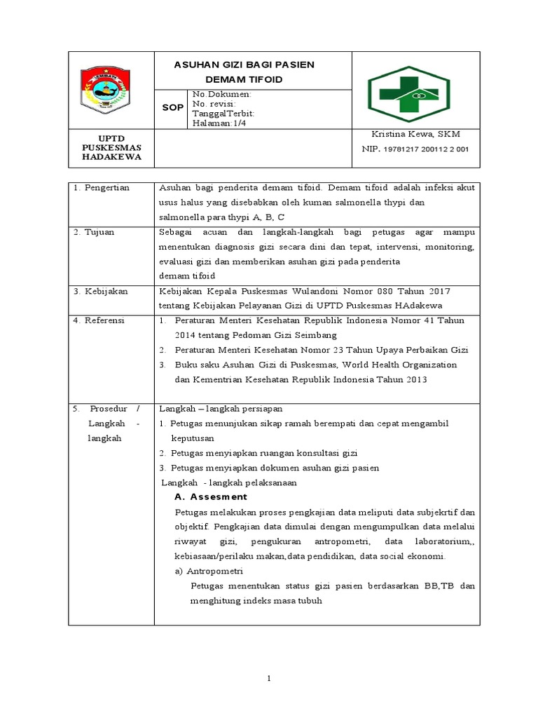 Sop Asuhan Demam Tifoid | PDF