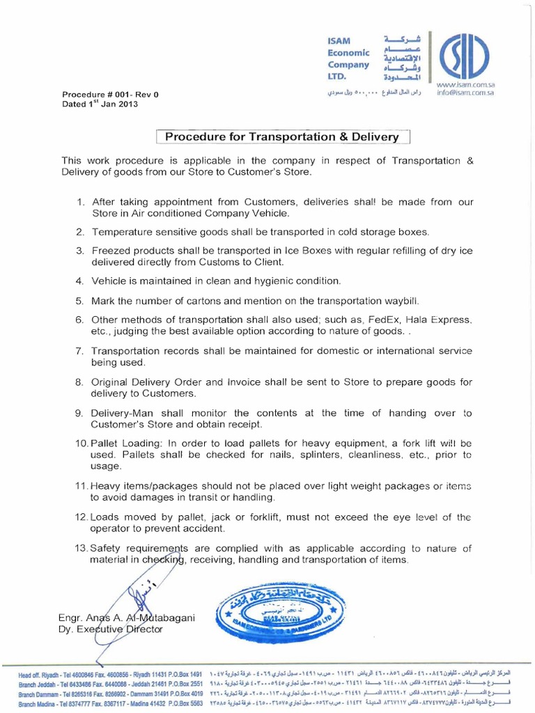 Procedure Transportaton & Delivery | PDF | Pallet | Transport