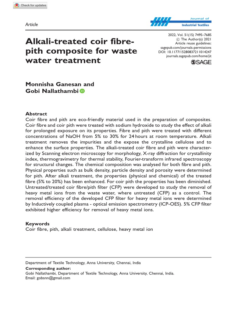 CFP Filter Coir Pith Fibre | PDF | Cellulose | Sodium Hydroxide