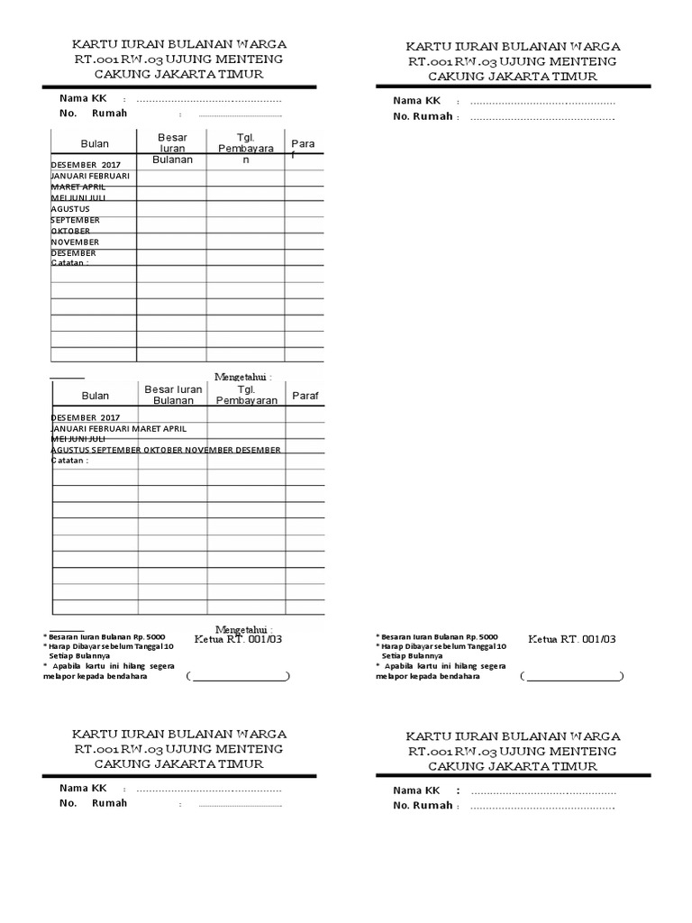 Iuran Bulanan RT | PDF