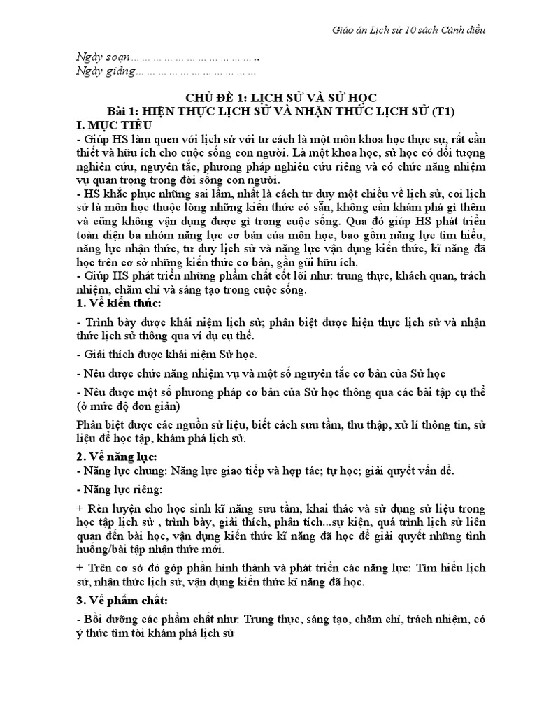 Giao An Lich Su 10 Sach Canh Dieu | PDF