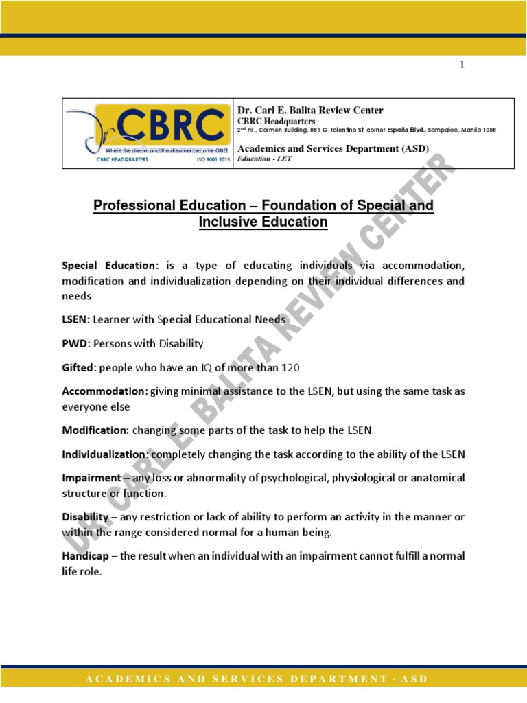 C3 Foundation of Special and Inclusive Education | PDF