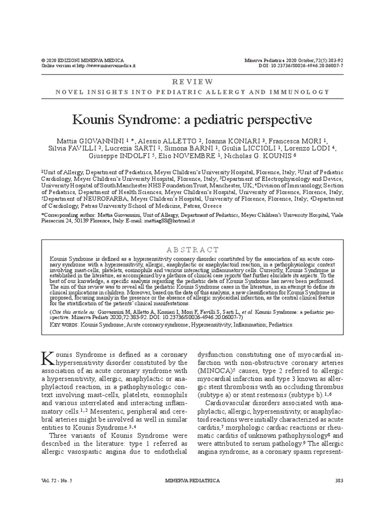 Kounis Syndrome A Pediatric Perspective | PDF | Myocardial Infarction ...