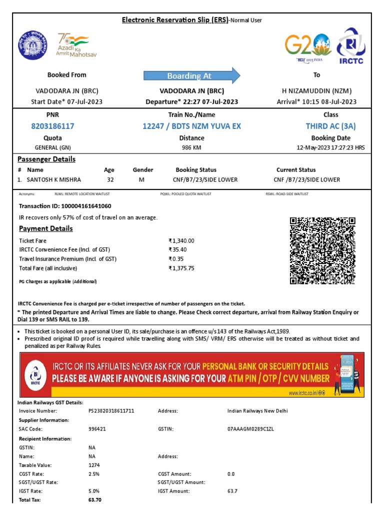 BDTS NZM Yuva Express Ticket Details | PDF | Identity Document