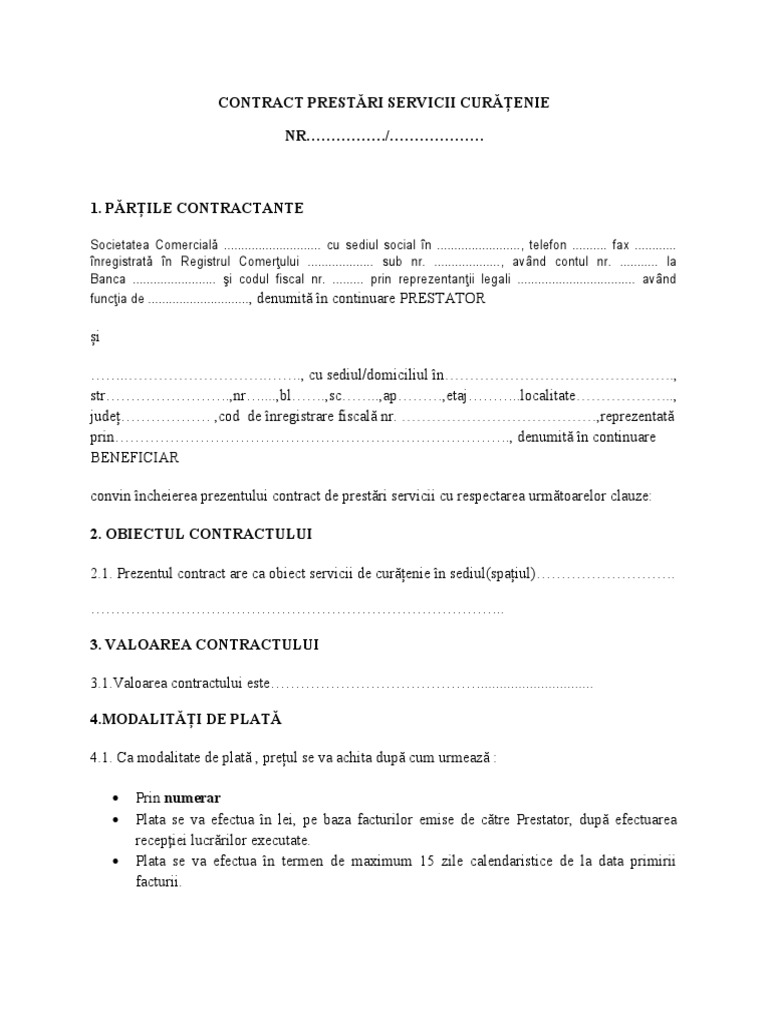 Contract Prestari Servicii Curatenie | PDF