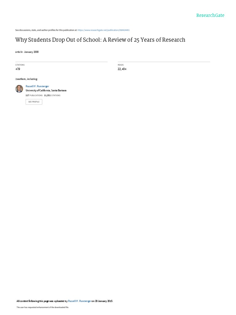 Why Students Drop Out of School A Review of 25 Yea | PDF | Youth ...