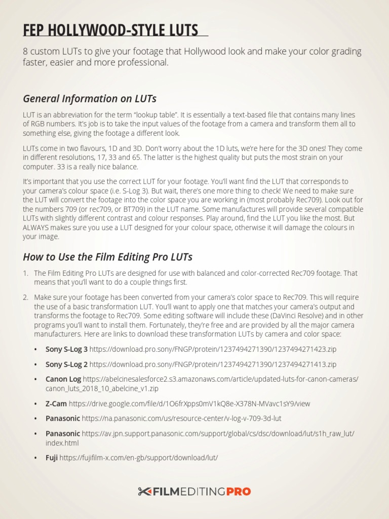 Hollywood-Style LUTs for Color Grading | PDF | Imaging | Computing