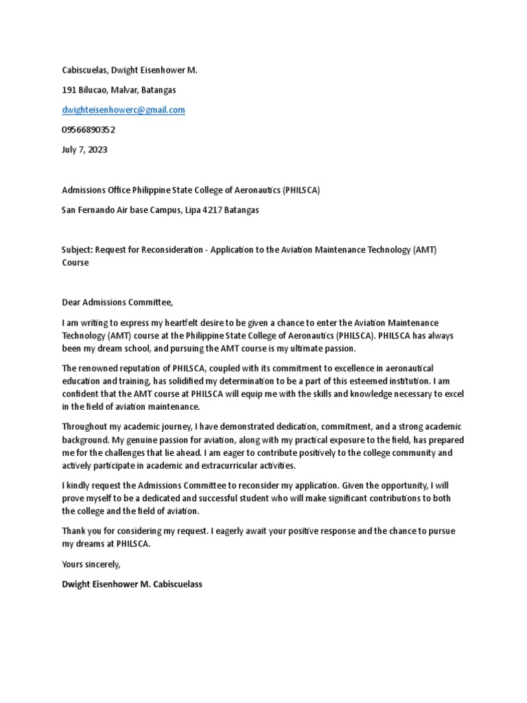 PHILSCA AMT Course Reconsideration Request | PDF | Business ...