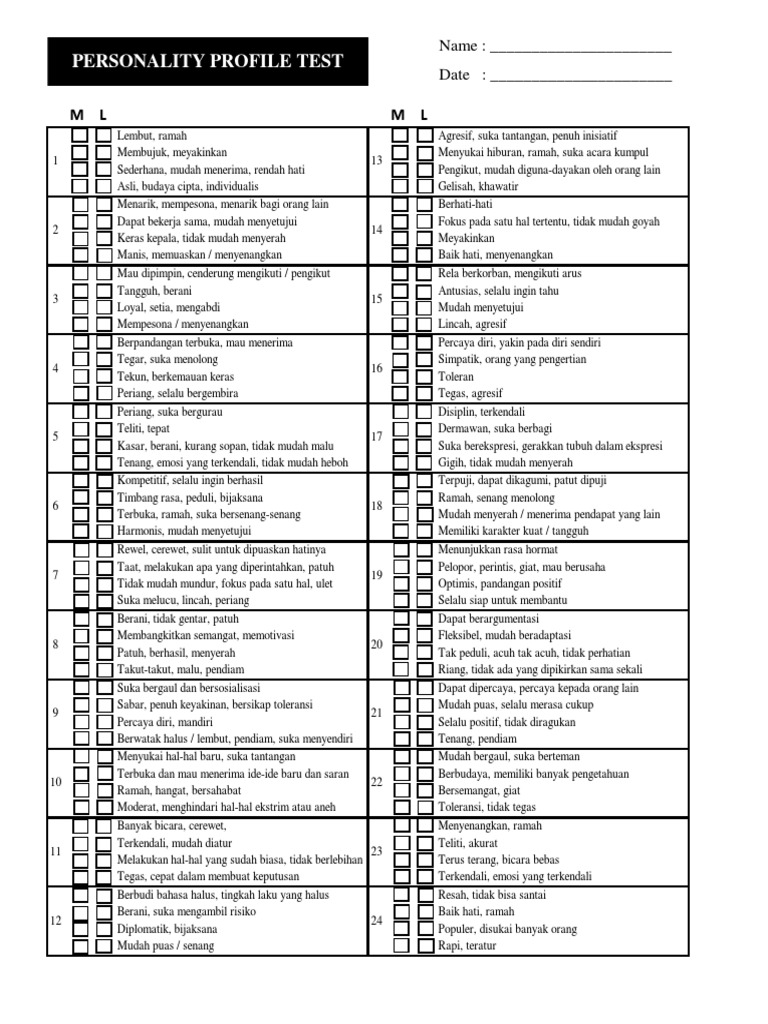 Personality Profile Test Gizitas | PDF