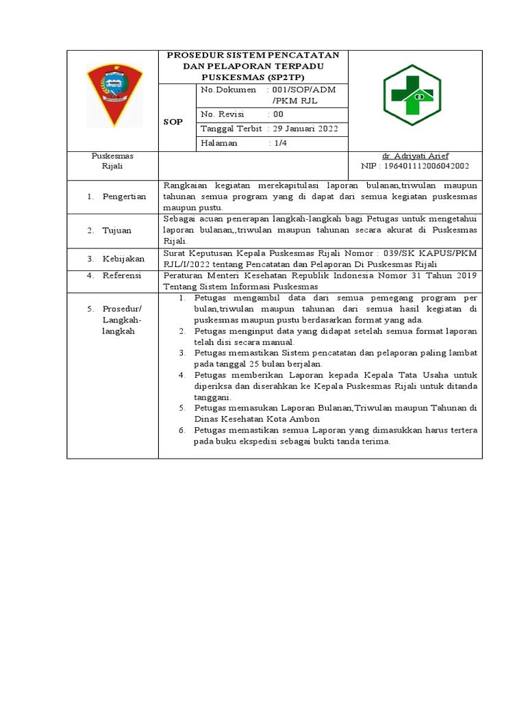Sop Pembuatan Laporan SP2TP | PDF